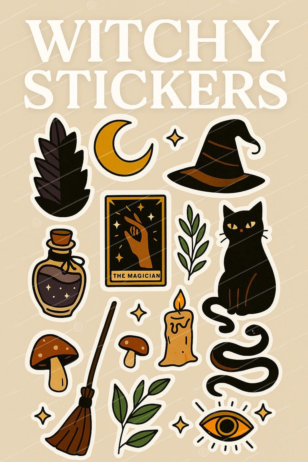 Witchy Sticker Sheet | Mystical Witch Aesthetic Stickers | Digital ...