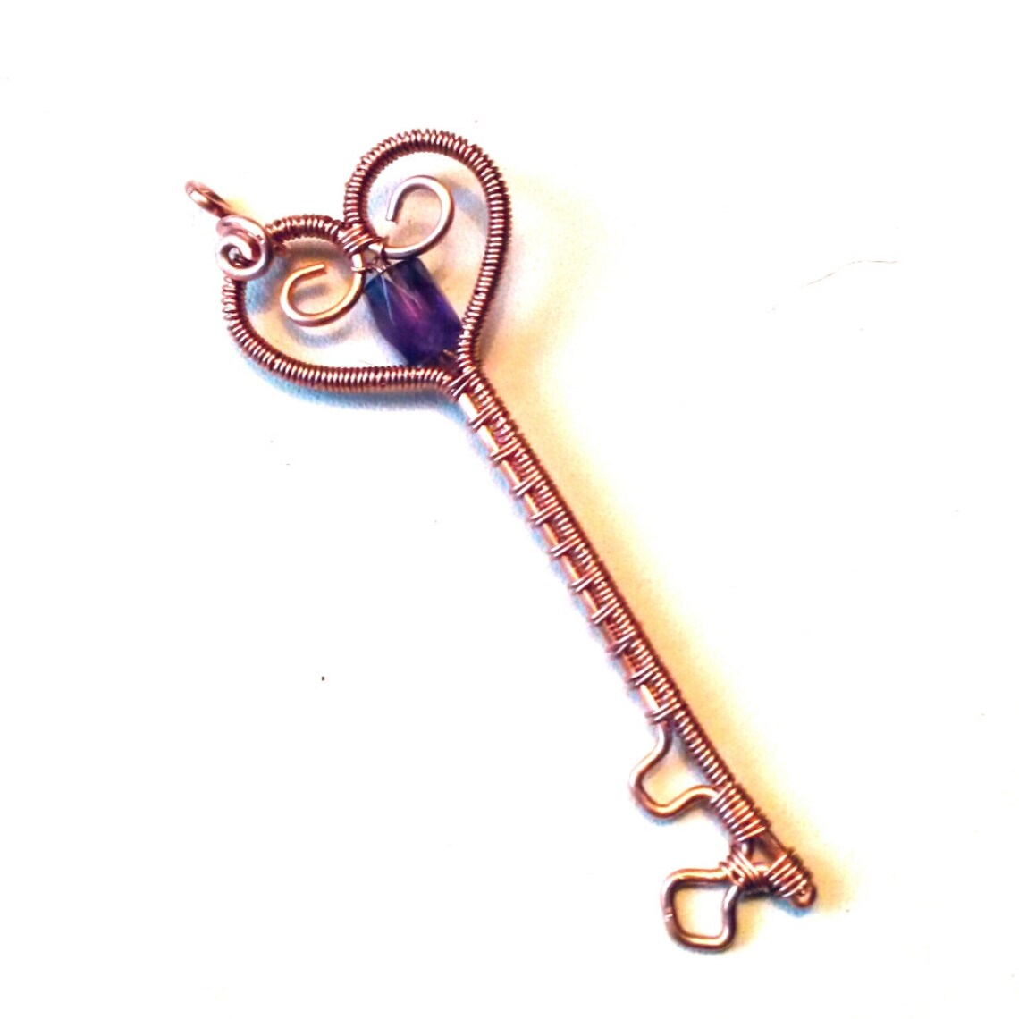Made to Order Heart Skeleton Key Pendant Amethyst Wire Wrapped Jewelry ...