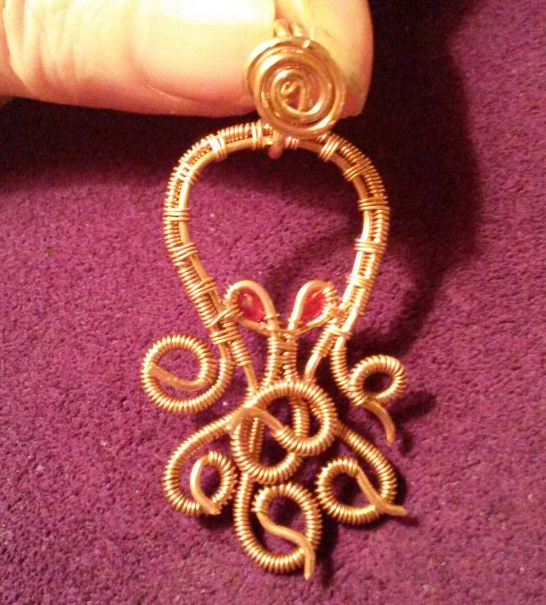 Made to Order Copper Wire Wrapped Octopus Pendant With Red Crystals on ...