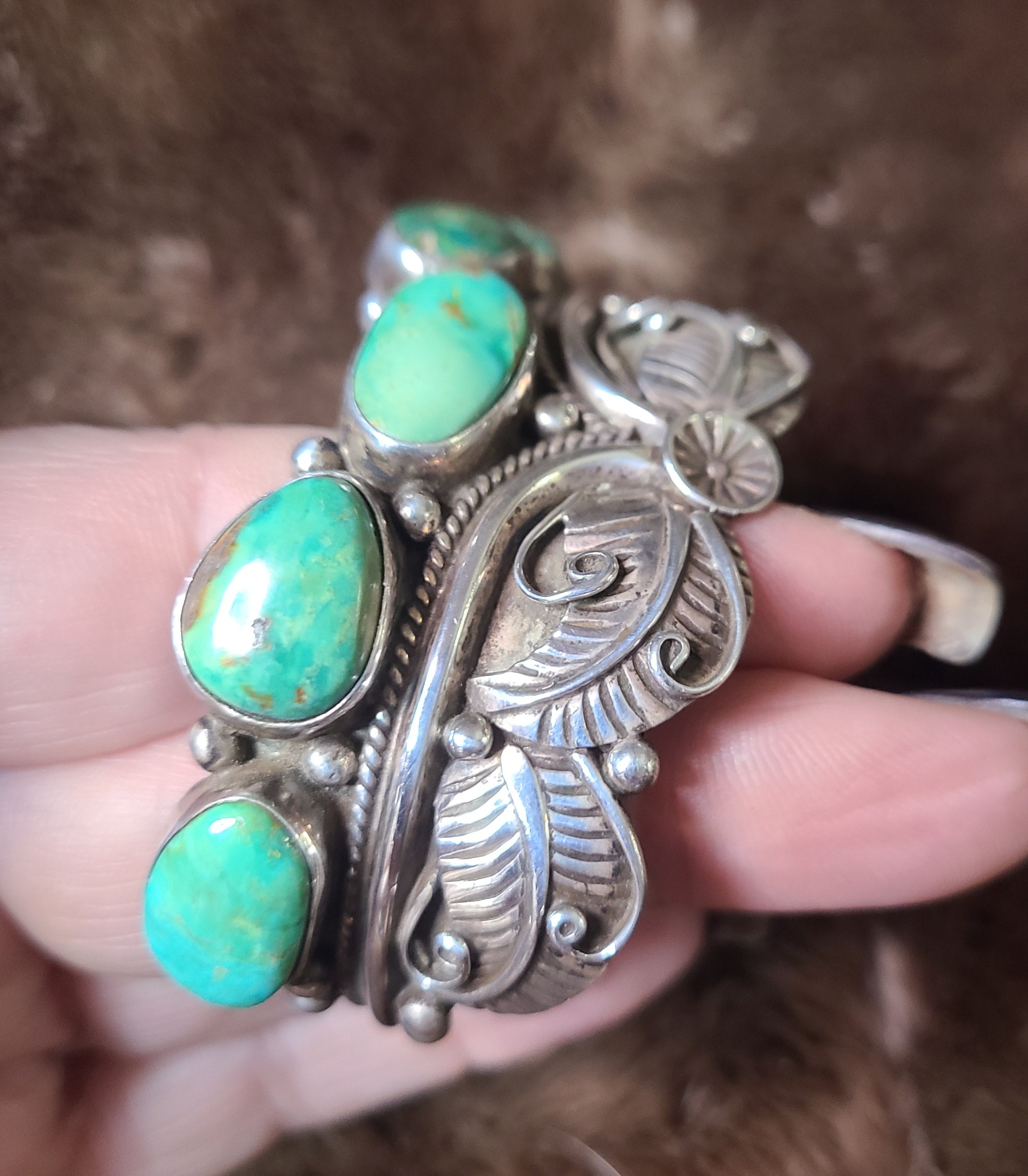 Frank Harvey Era Navajo Turquoise Sterling Silver Cuff Bracelet Vintage ...