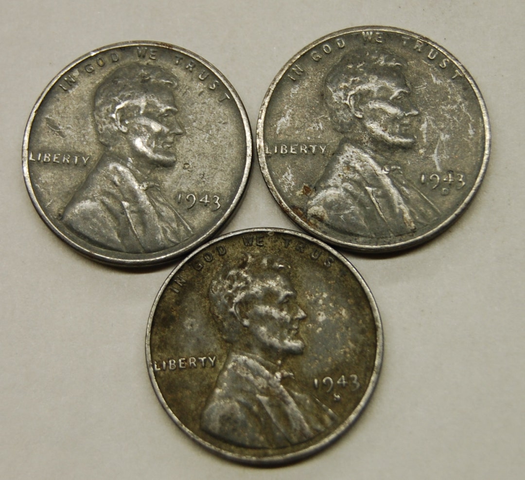 Complete Set 1943 World War 2 Steel Wheat Pennies / All 3 Mints (P,D,S ...