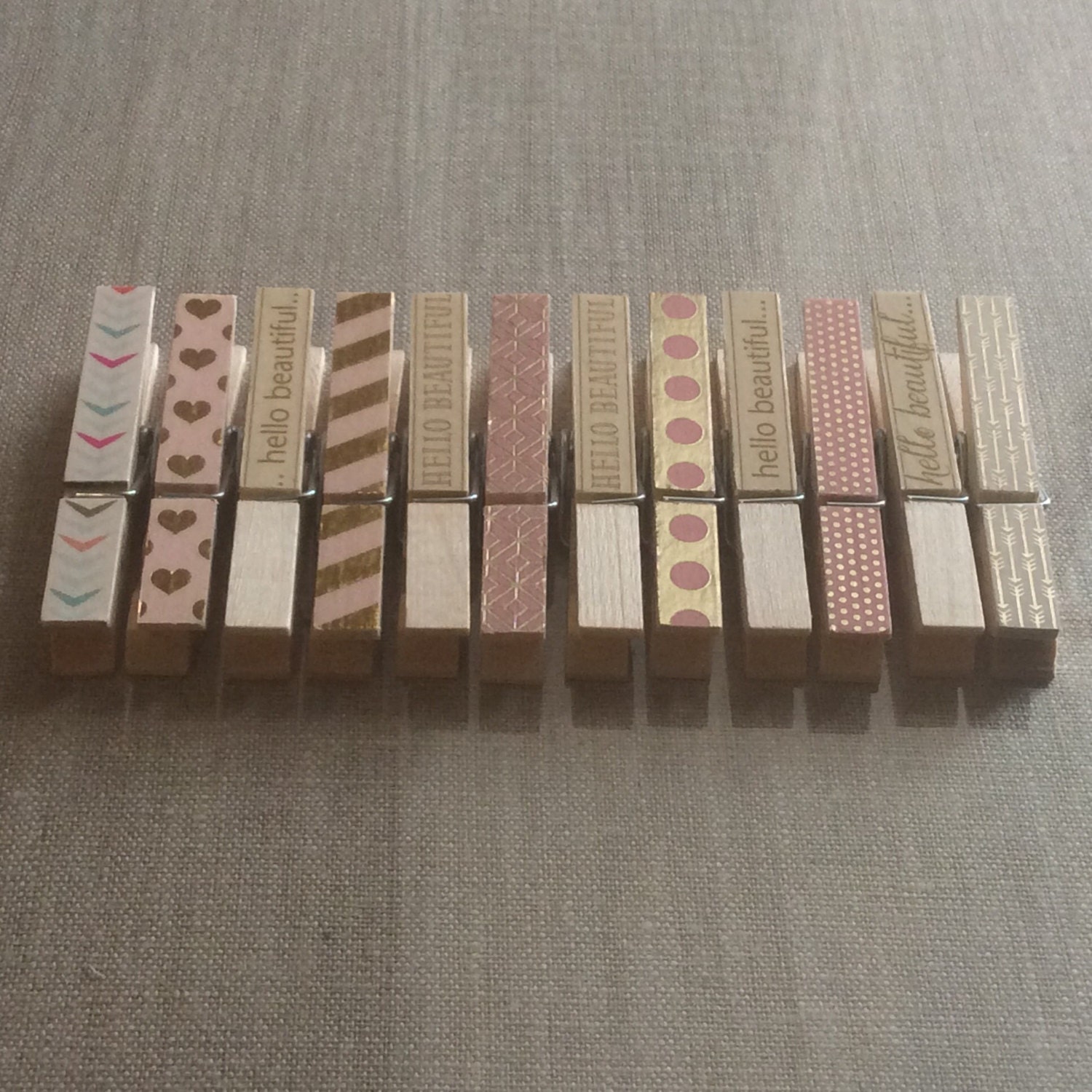 Hello Beautiful Pink and Gold Clothespins Set of 12 - Etsy