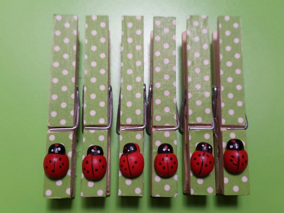 Ladybug Clothespins Green Set of 6 | Etsy