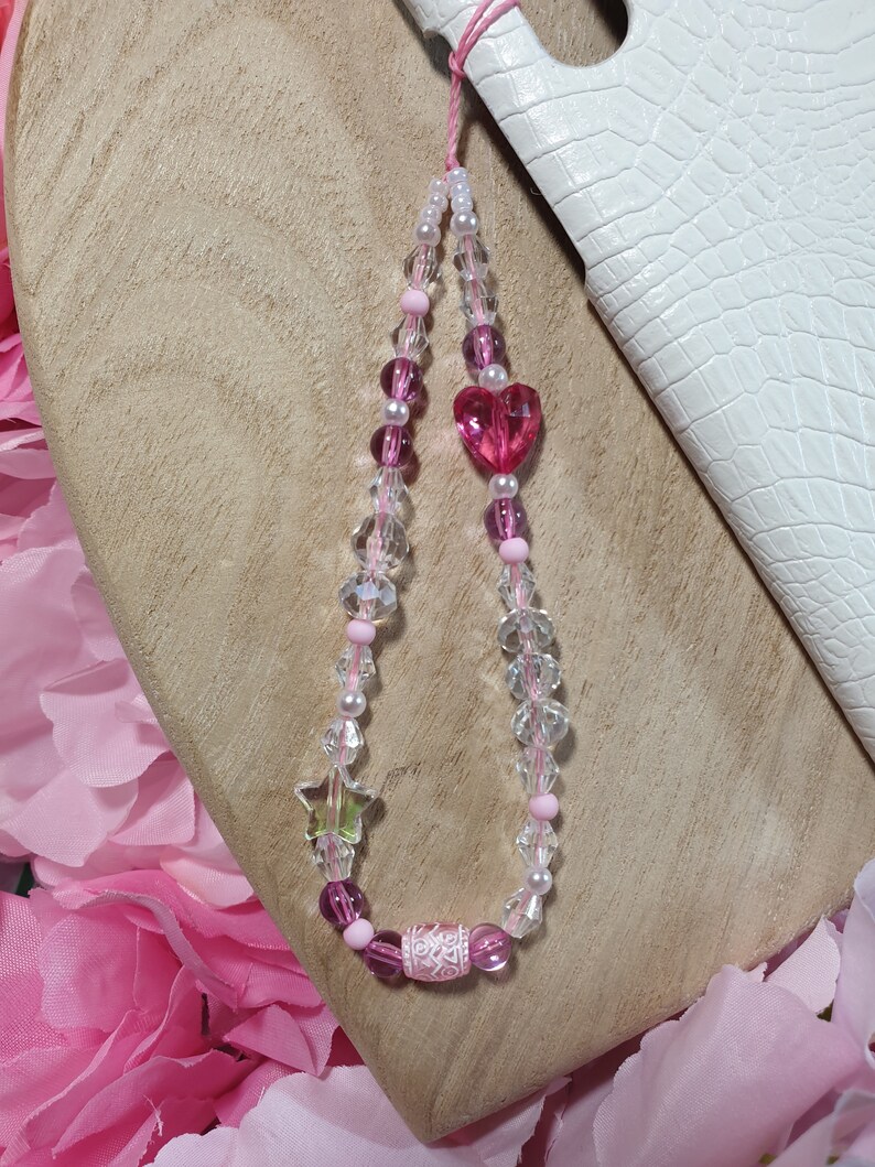 Pink Phone Strap Crystal Pink Phone Charm Beaded Phone - Etsy