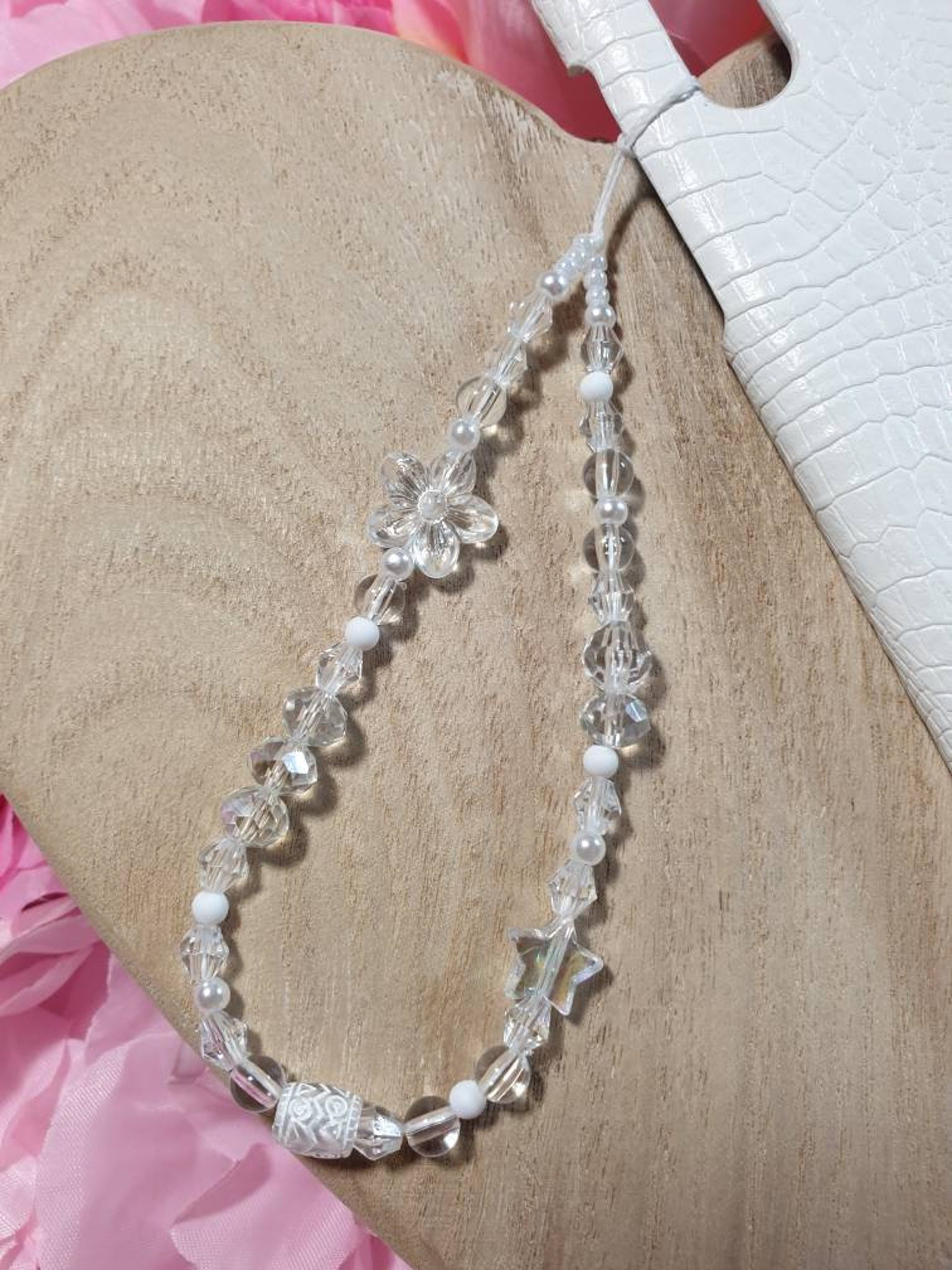 Clear Phone Strap Crystal Clear White Phone Charm Beaded - Etsy