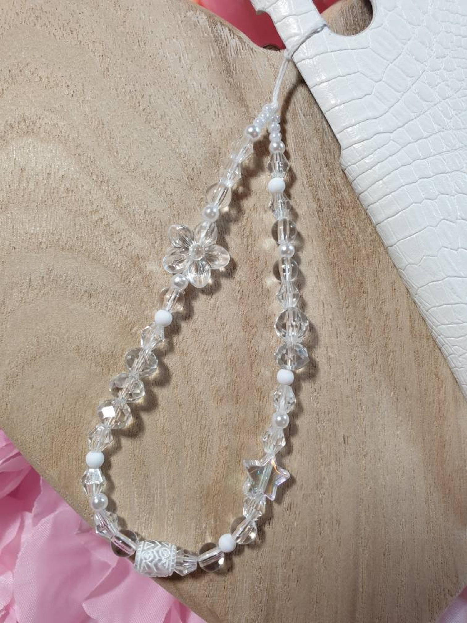 Clear Phone Strap Crystal Clear White Phone Charm Beaded - Etsy