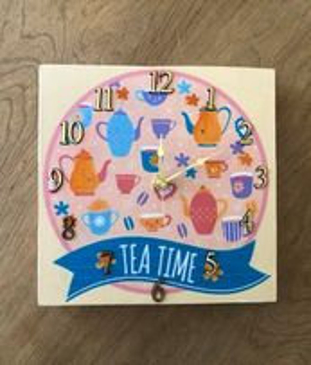 Tea Time Clock is a One-of-a-kind Wall Clock 7 Inches Square - Etsy