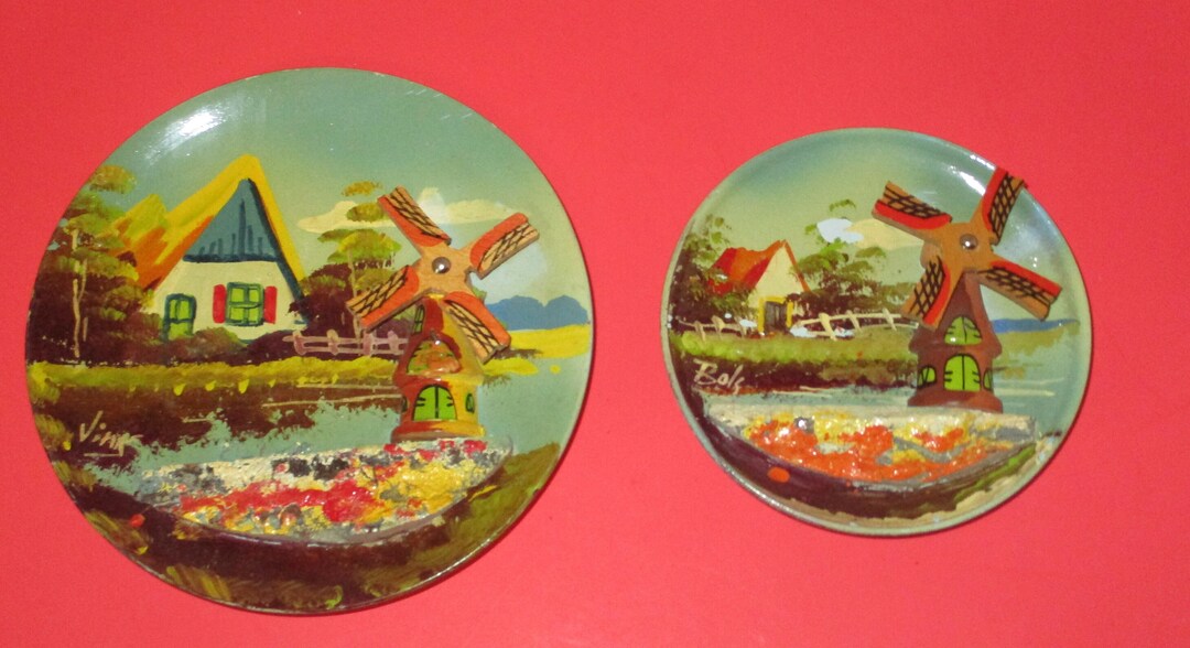 1960's Decor Hand-painted Wooden Windmill Wall Plates 3-D Wall Art From ...