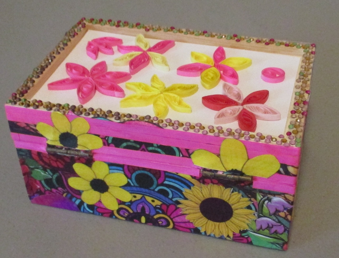 Flower Power Stash Box Catchall Wooden Box With Decoupage Small Jewelry ...