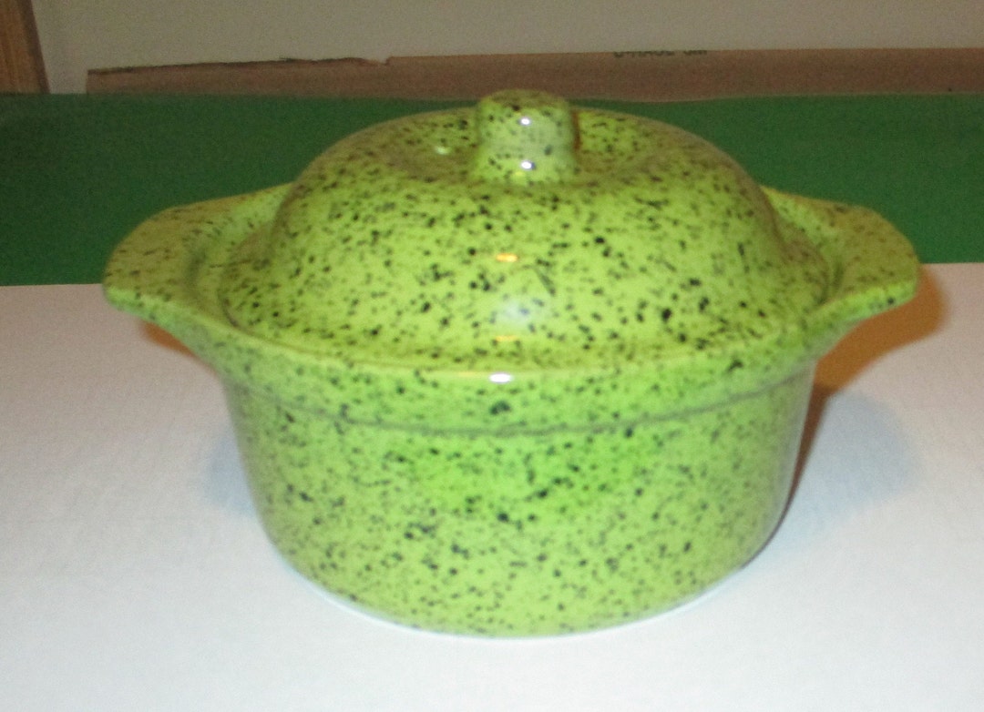 Cerutil Speckled Stoneware Covered 8 Inch Green Blue Baking Dish Crock ...