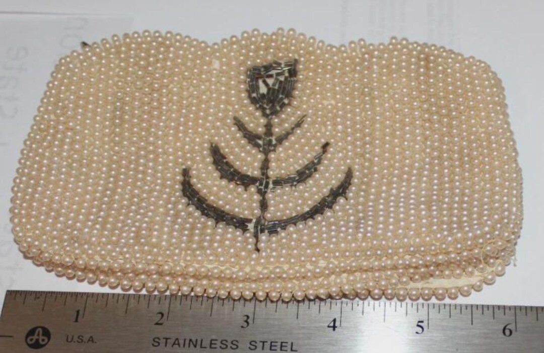 Vintage Miranda Pearl Beaded Coin Purse Needs Minor Repair Japan 6 X 3. ...