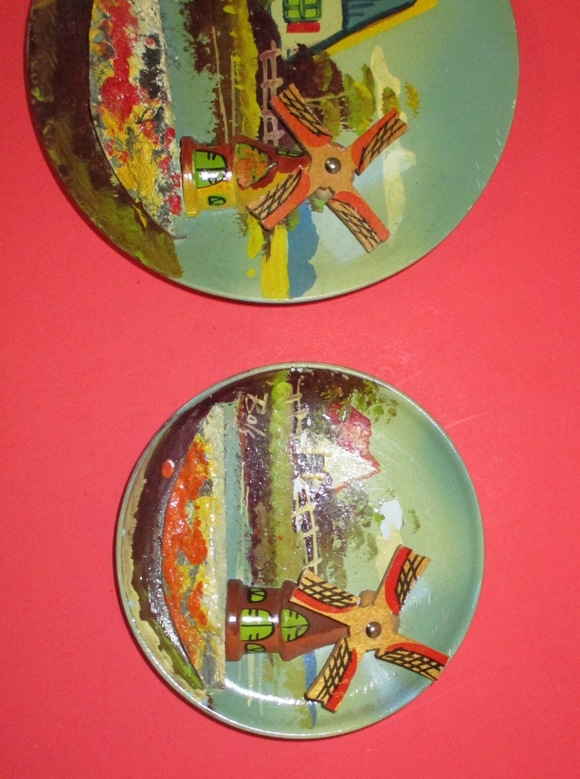 1960's Decor Hand-painted Wooden Windmill Wall Plates 3-D Wall Art From ...