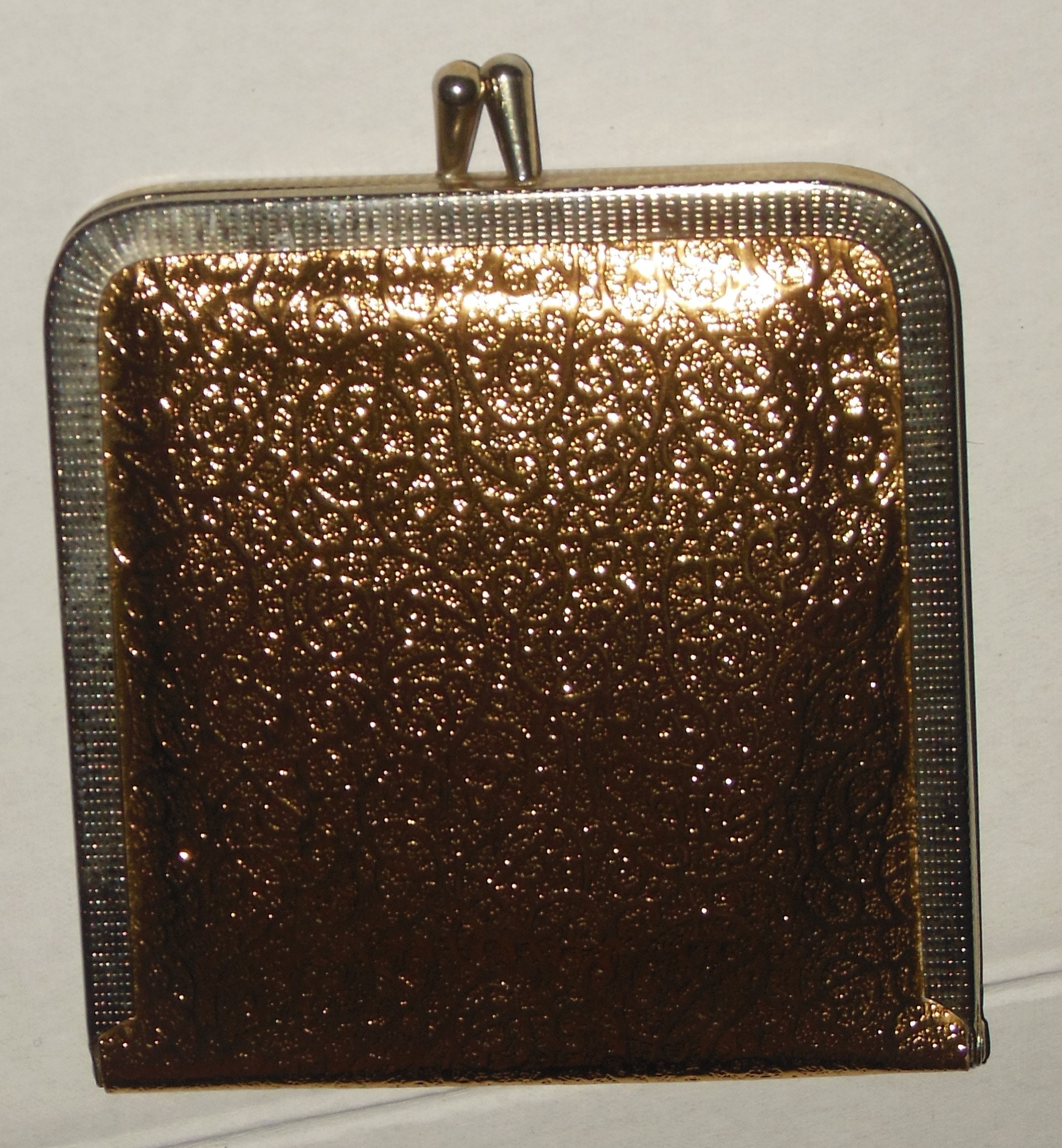 Gold Compact Pocket Mirror Case Snaps Shut Ladies Gift Mid Century ...