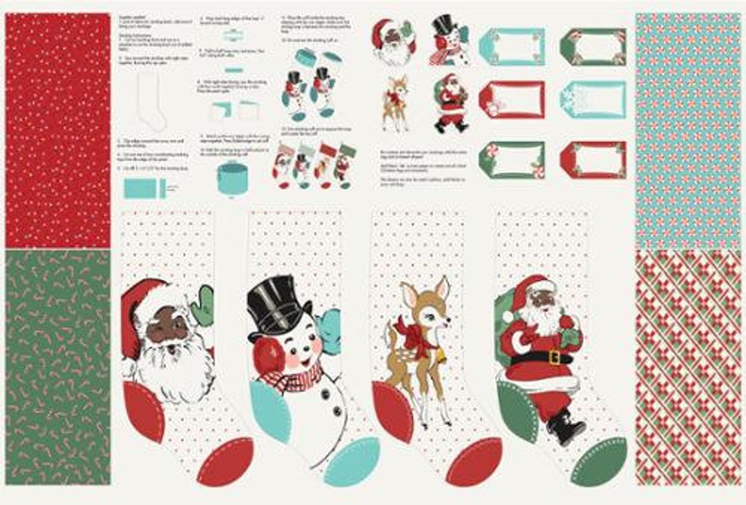 Holly Jolly Panel by Urban Chiks for Moda Fabrics. Black Brown Santa ...
