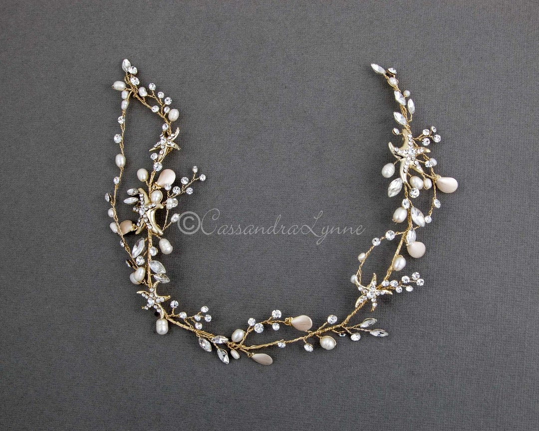 Beach Wedding Headpiece Light Gold Starfish Freshwater Pearls Bridal ...