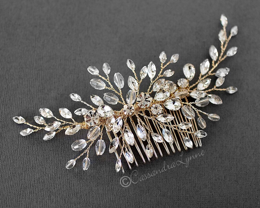 Rhinestone and Crystal Spray Wedding Hair Comb Bridal Hair Piece Silver ...