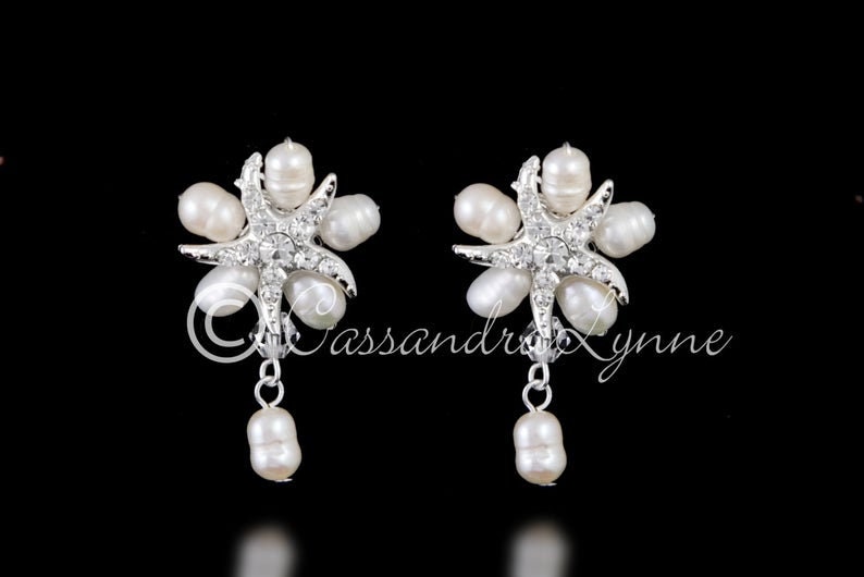 Beach Necklace Set Rhinestone Starfish Ivory Freshwater Pearls | Etsy