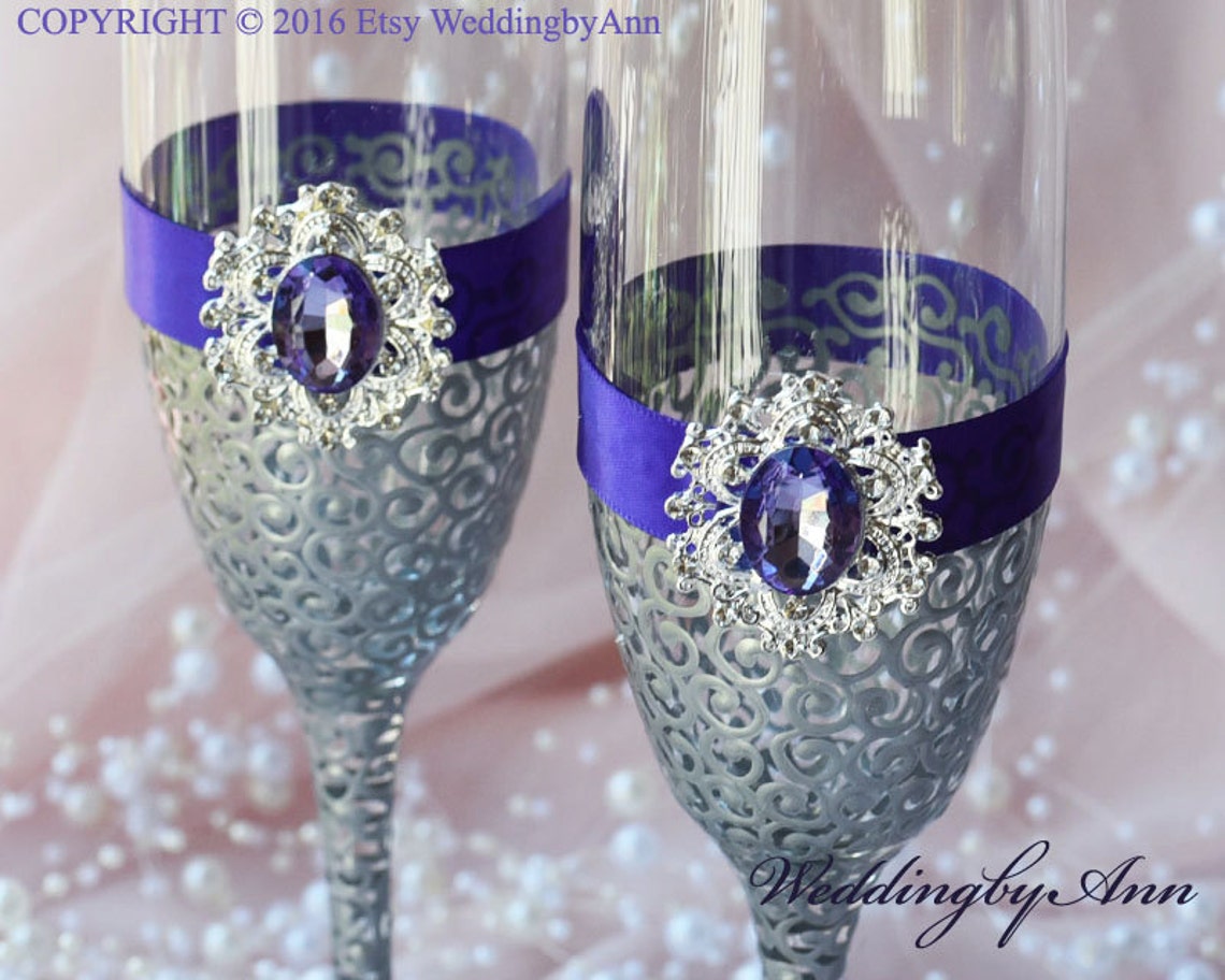 Purple Wedding Glasses, Toasting Flutes, Purple Wedding Glasses, Purple ...