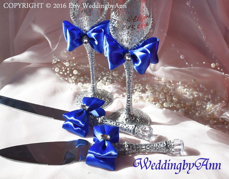 Silver and Navy Blue Cake Serving Set Wedding Cake and Knife - Etsy