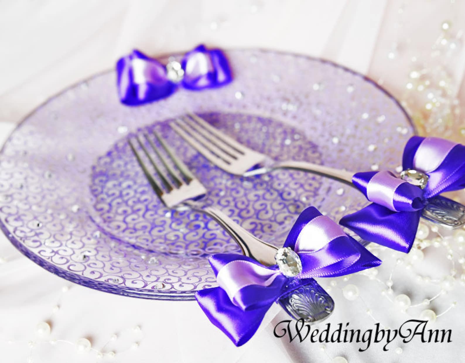 Lavender and Purple Wedding Plate and Forks Set, Table Setting, Wedding ...