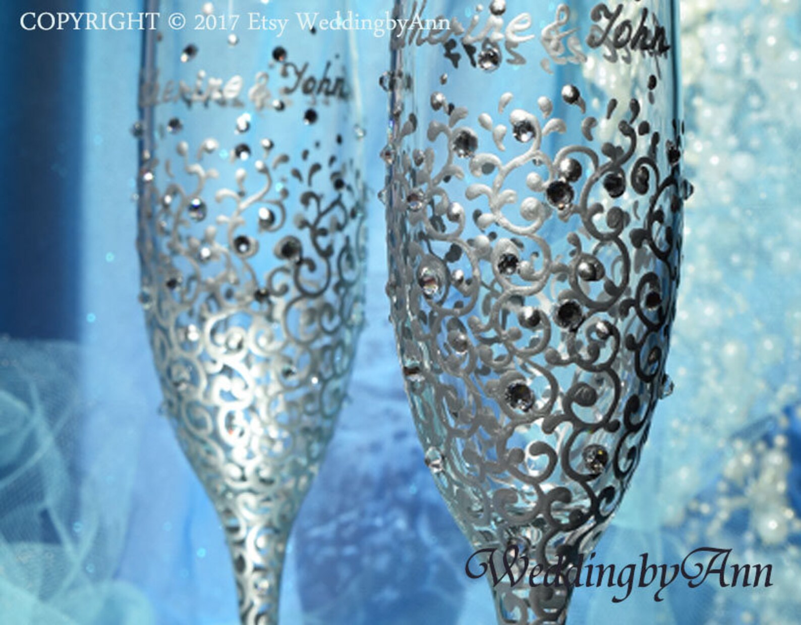 Elegant Silver Wedding Glasses Wedding Flutes Wedding - Etsy
