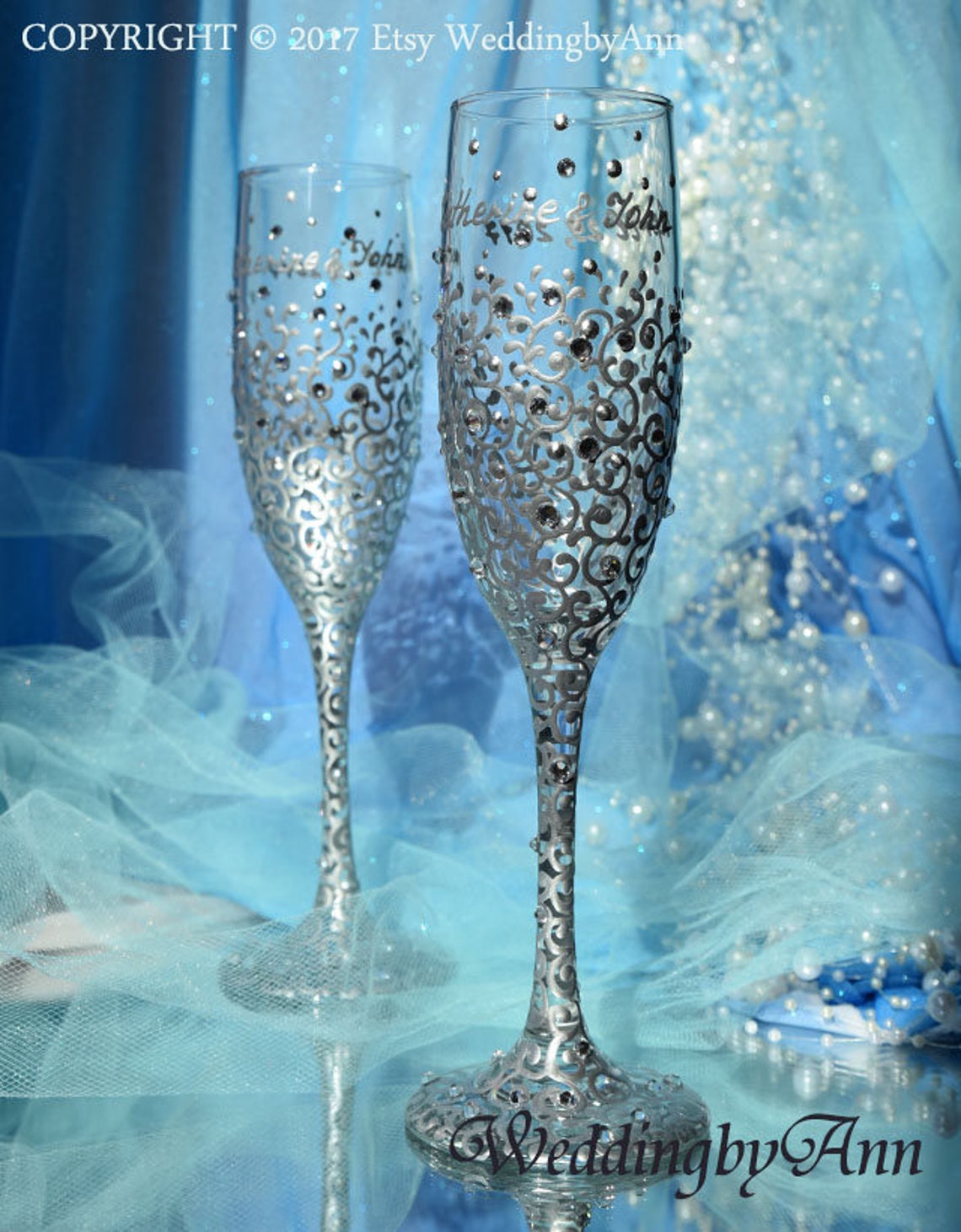 Elegant Silver Wedding Glasses Wedding Flutes Wedding - Etsy