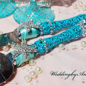 Turquoise Cake Serving Set- Wedding Cake and Knife Serving Set- Wedding ...