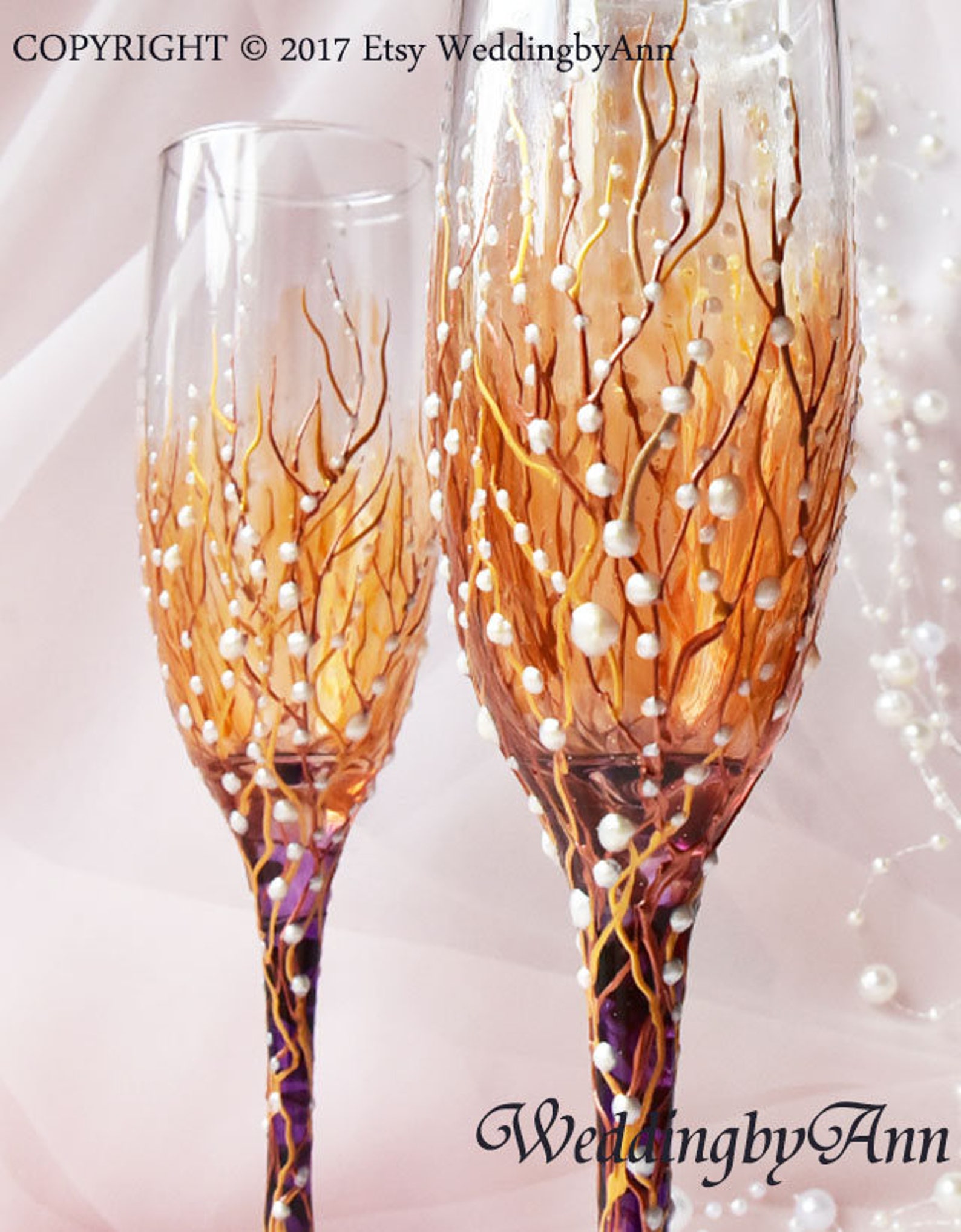 Autumn Wedding Flutes Set Fall Wedding Glasses Wedding - Etsy