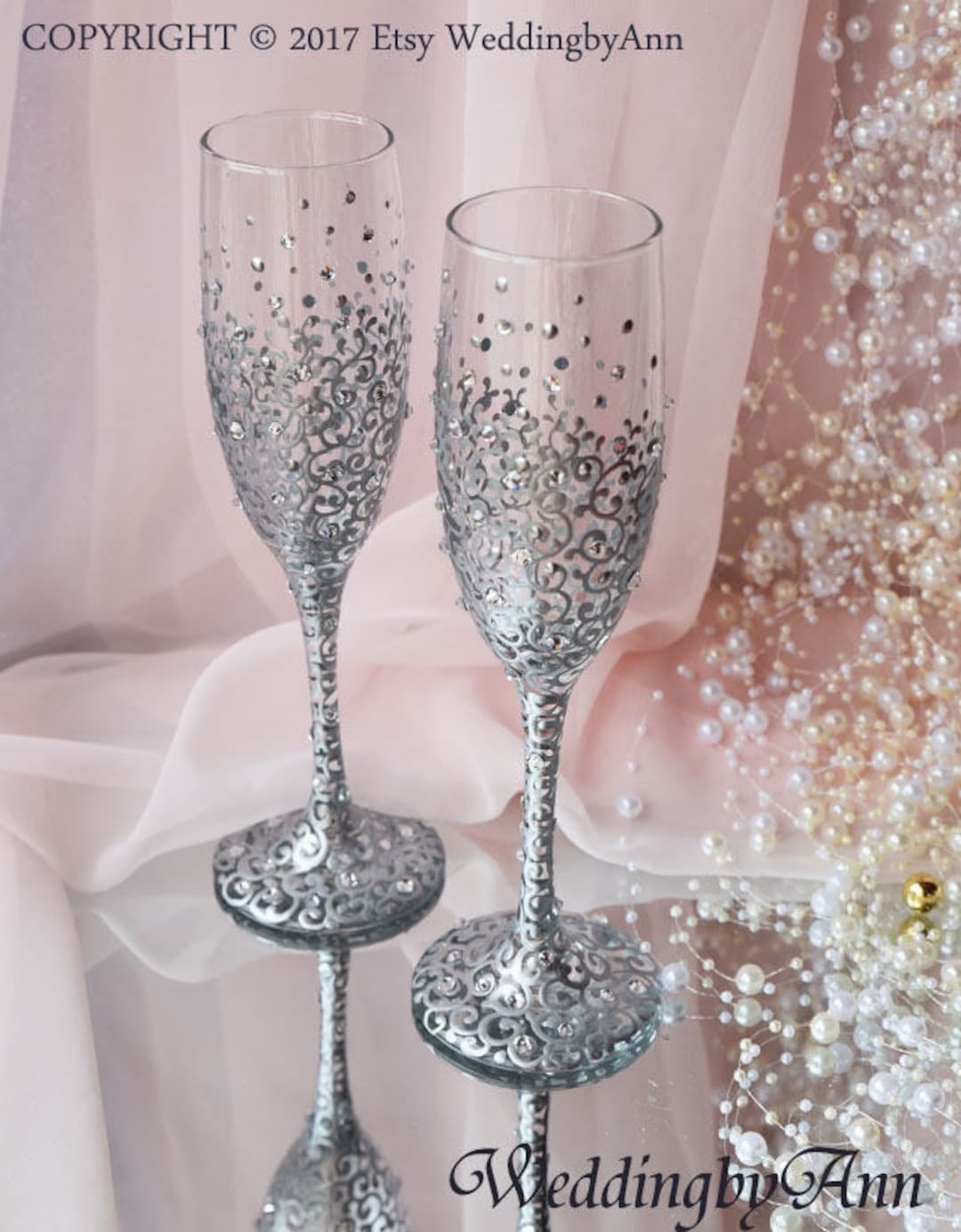 Elegant Silver Wedding Glasses, Wedding Flutes, Wedding Champagne ...