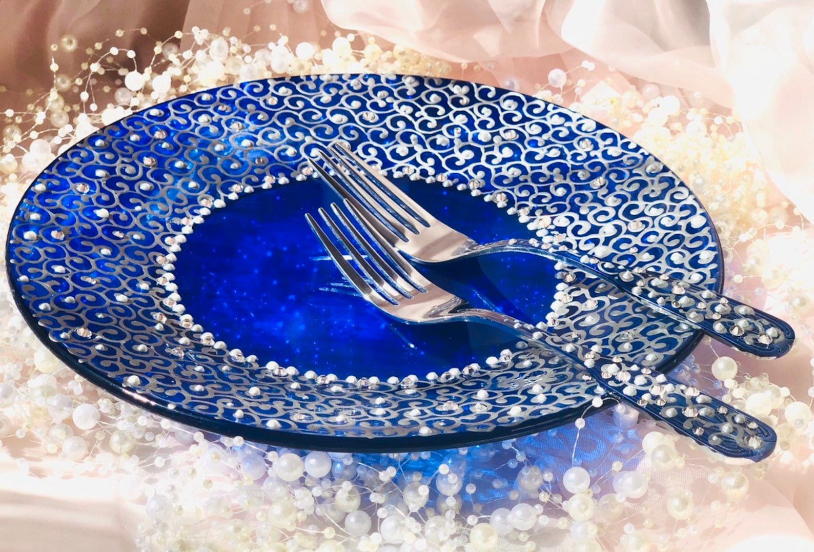 Royal Blue Wedding Plate and Forks Set Table Setting Wedding - Etsy
