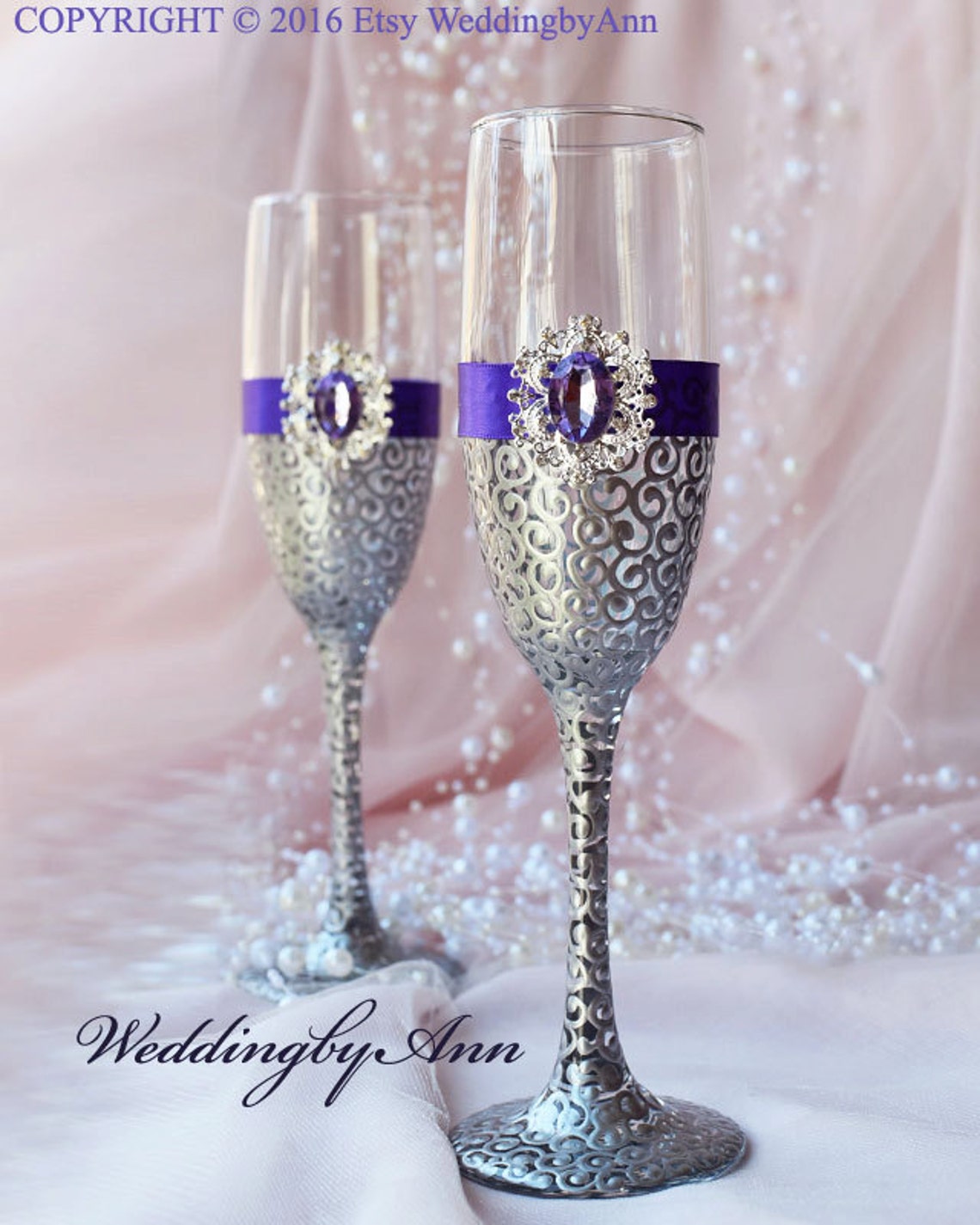 Purple Wedding Glasses, Toasting Flutes, Purple Wedding Glasses, Purple ...
