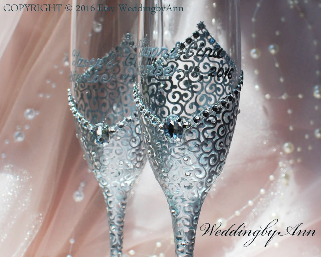 Elegant Silver Wedding Glasses, Wedding Flutes, Wedding Champagne ...