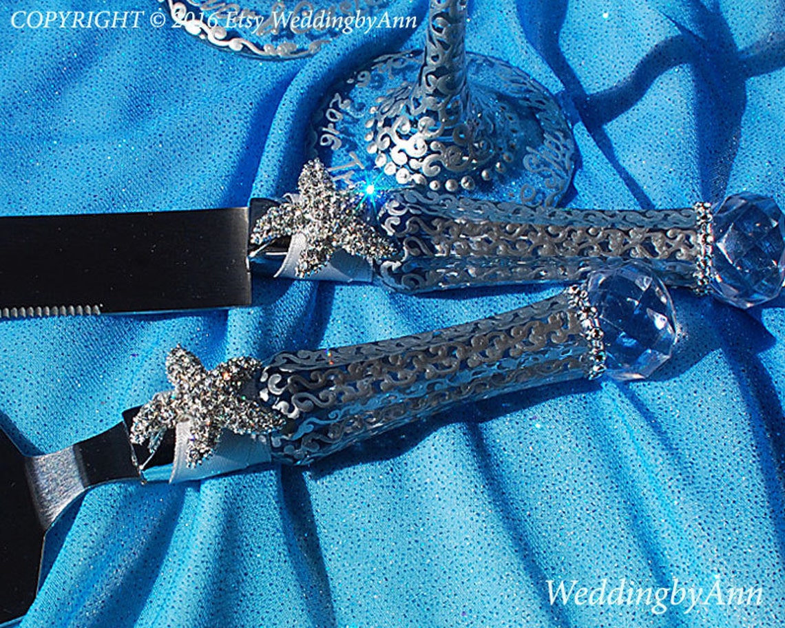 Turquoise Cake Serving Set- Wedding Cake and Knife Serving Set- Wedding ...