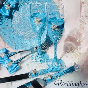 Turquoise Cake Serving Set- Wedding Cake and Knife Serving Set- Wedding ...