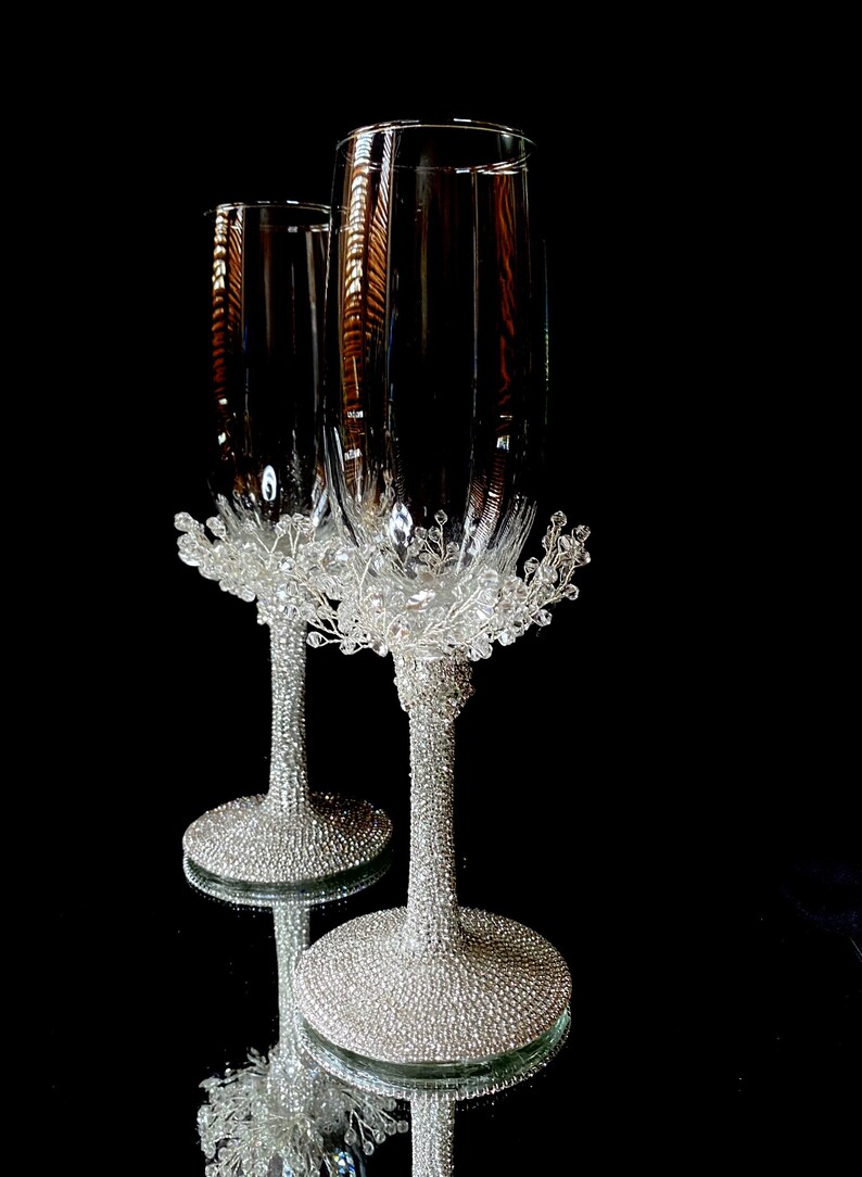 Silver Wedding Glasses Wedding Champagne Flutes Wedding | Etsy
