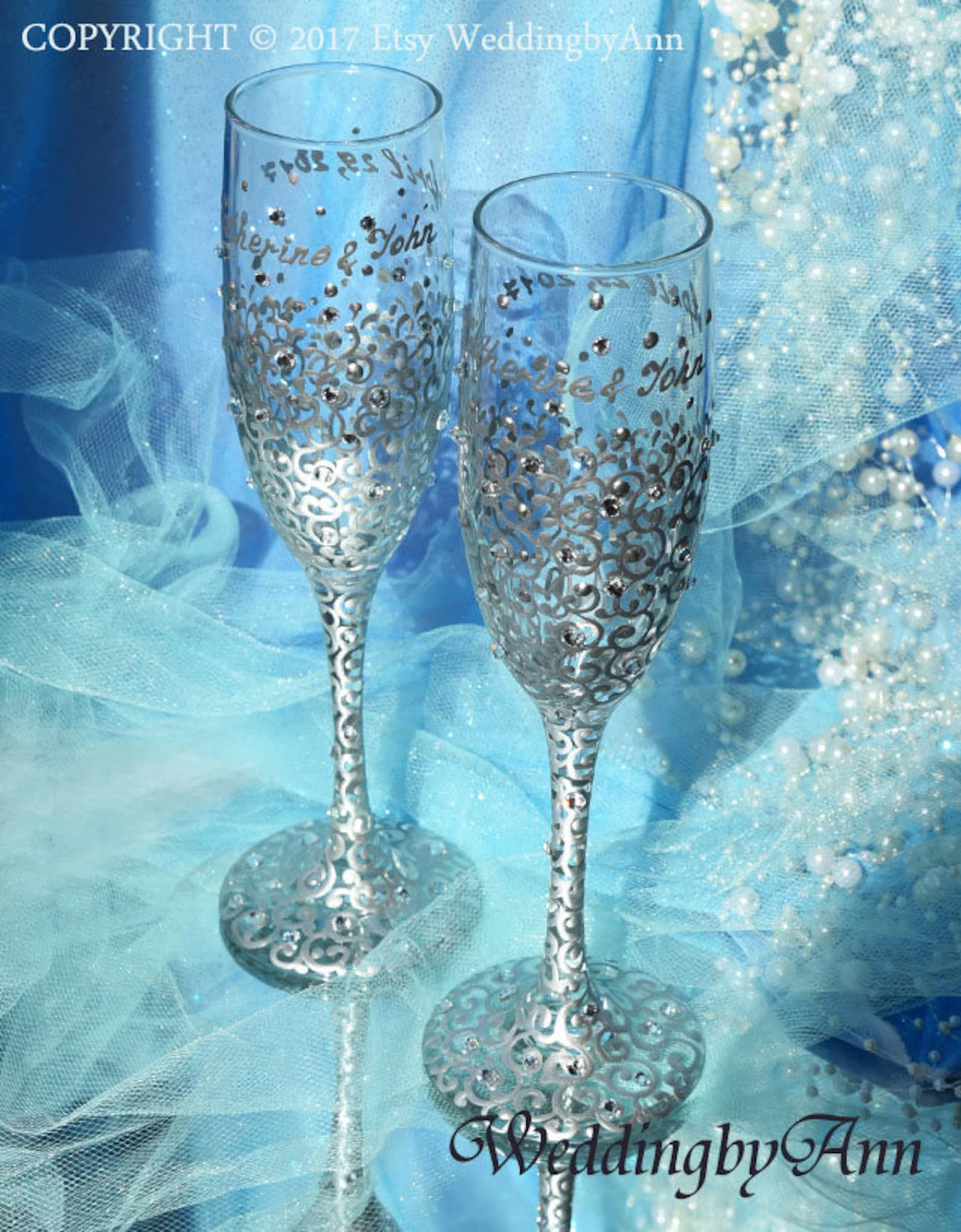 Elegant Silver Wedding Glasses Wedding Flutes Wedding - Etsy