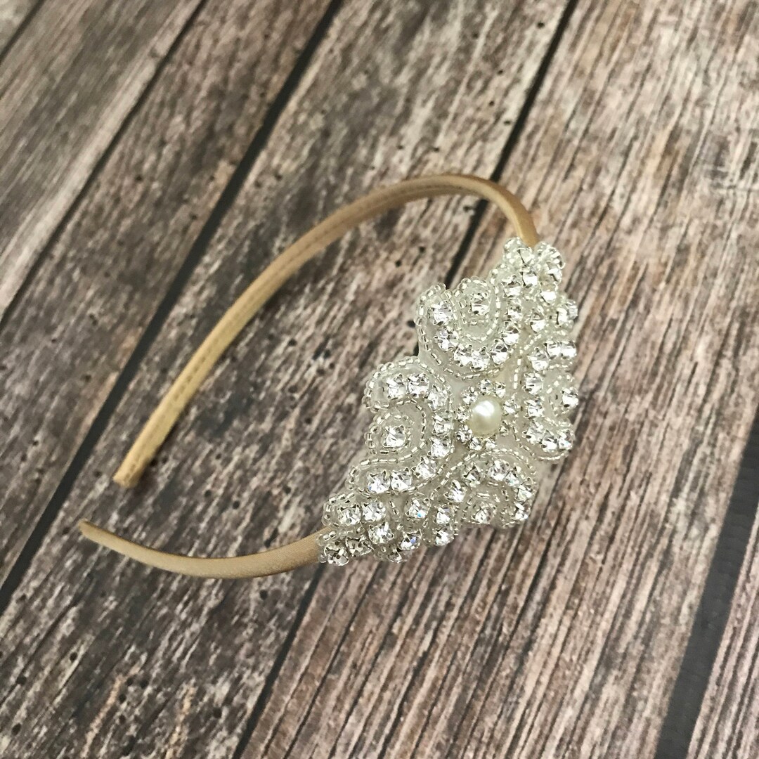 Rhinestone Headband, Gold Headband, Flower Girl Headband, Wedding ...