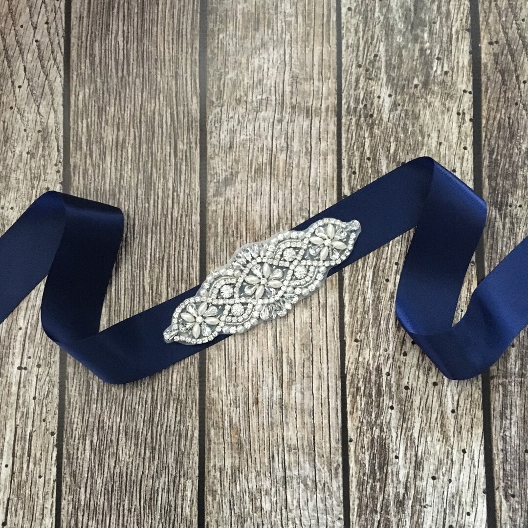 Navy Sash, Flower Girl Sash, Childrens Sash, Wedding Sash, Rhinestone ...