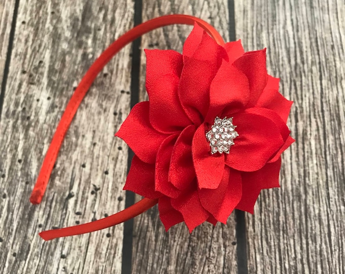 Red Headband, Christmas Headband, Poinsettia Headband, Red Poinsettia ...