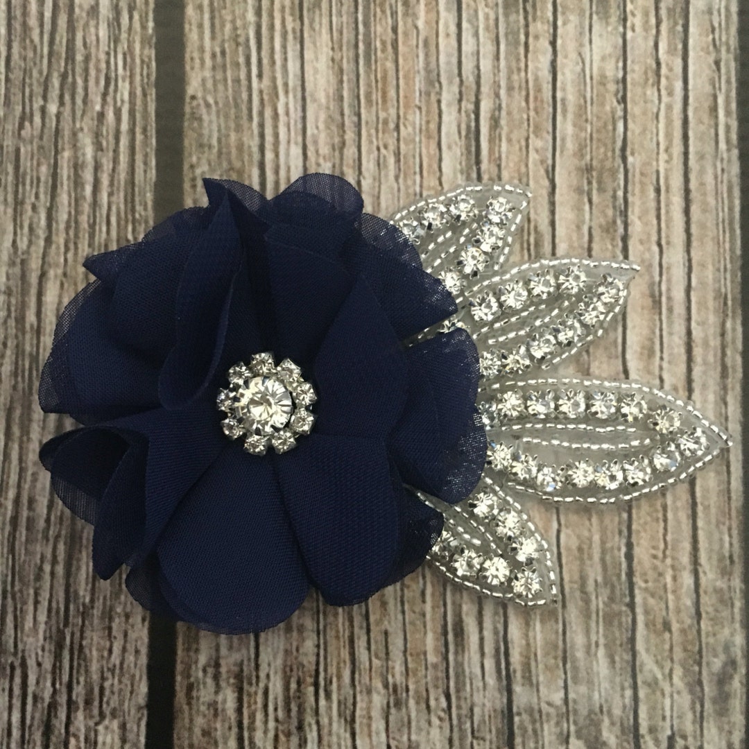 Navy Hair Clip, Rhinestone Hair Clip, Flower Girl Hair Clip, Wedding ...