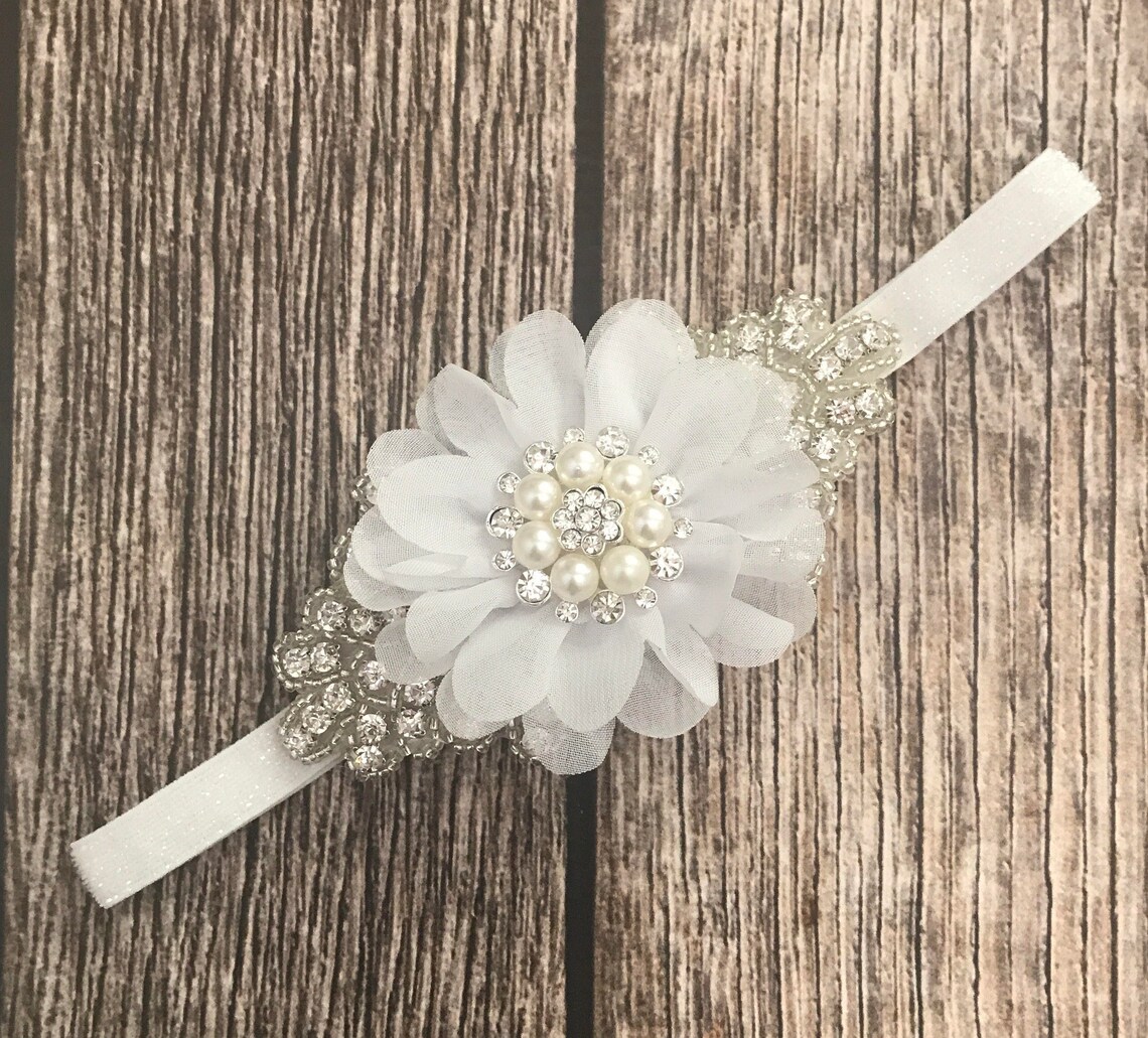 Flower Girl Headband Rhinestone Headband White Headband - Etsy