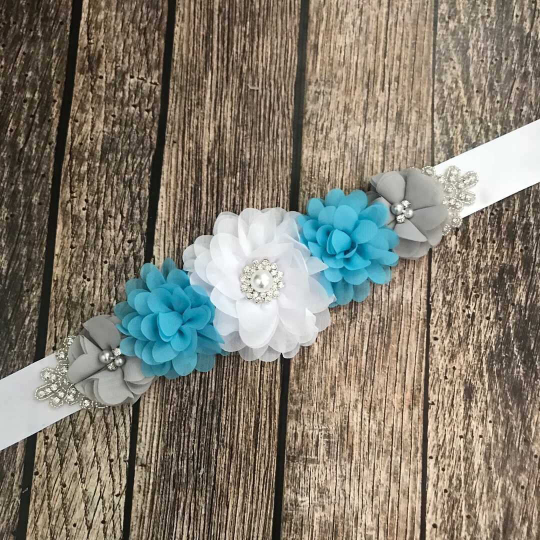 Maternity Sash, Blue Maternity Sash, White Maternity Sash, Whote and ...