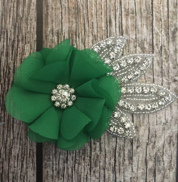 Green Hair Clip Rhinestone Hair Clip Flower Girl Hair Clip - Etsy
