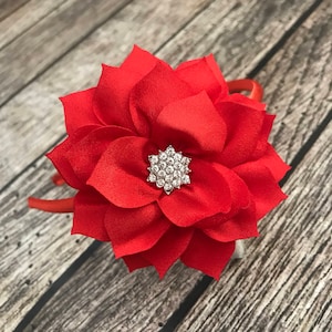 Red Headband, Christmas Headband, Poinsettia Headband, Red Poinsettia ...