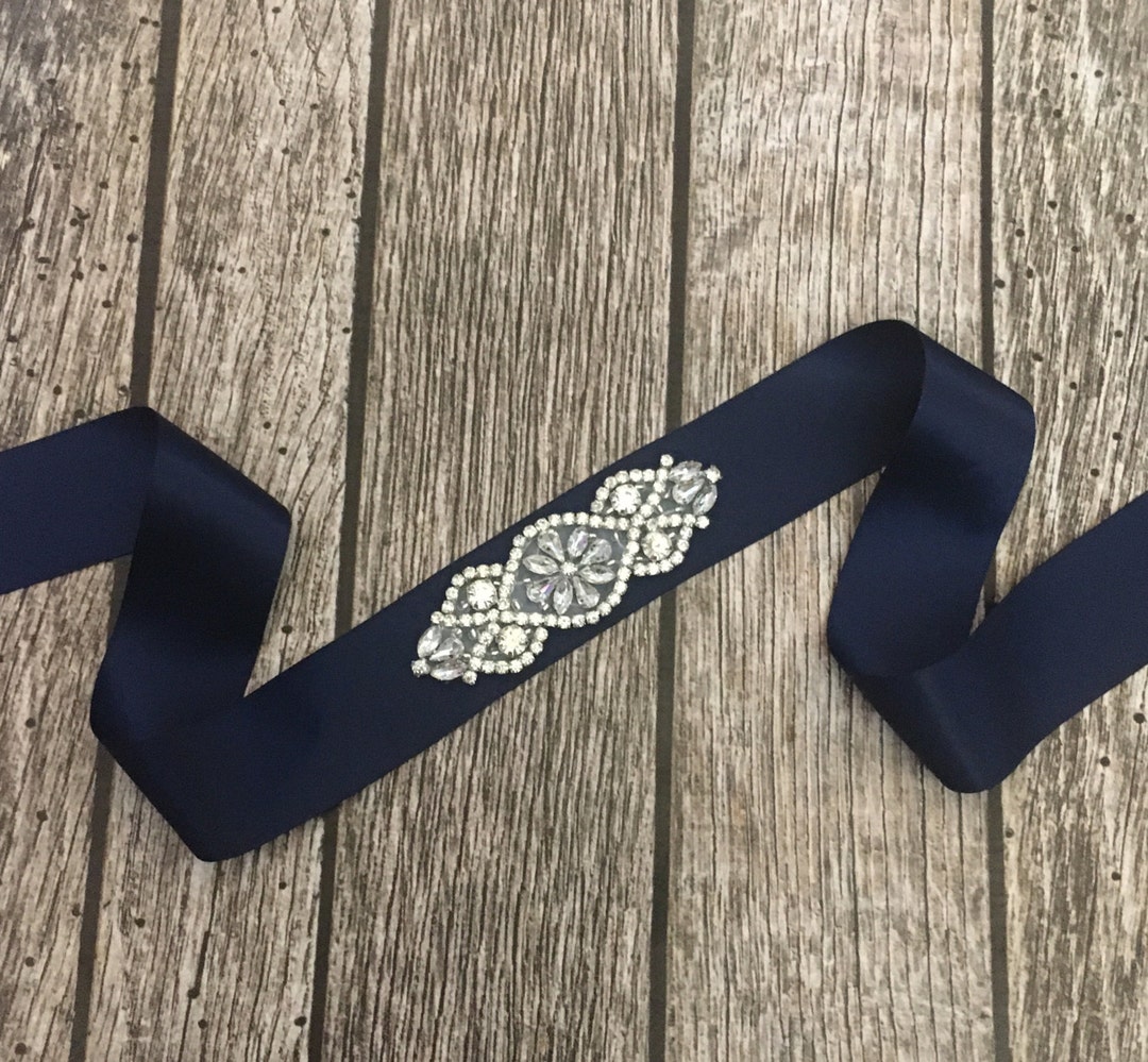 Navy Sash, Flower Girl Sash, Childrens Sash, Wedding Sash, Rhinestone ...