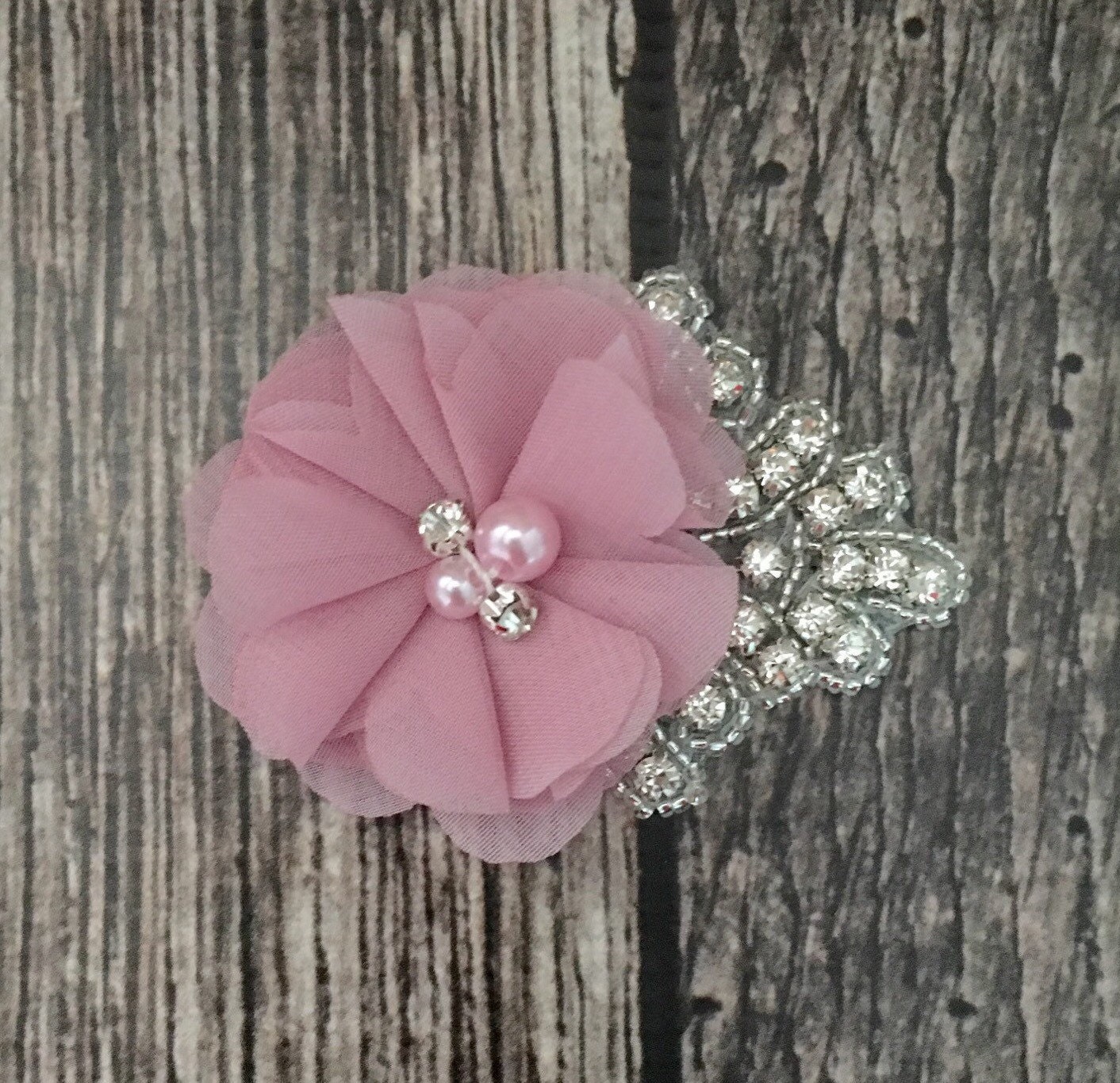 Dusty Pink Hair Clip, Flower Girl Hair Clip, Rhinestone Hair Clip ...