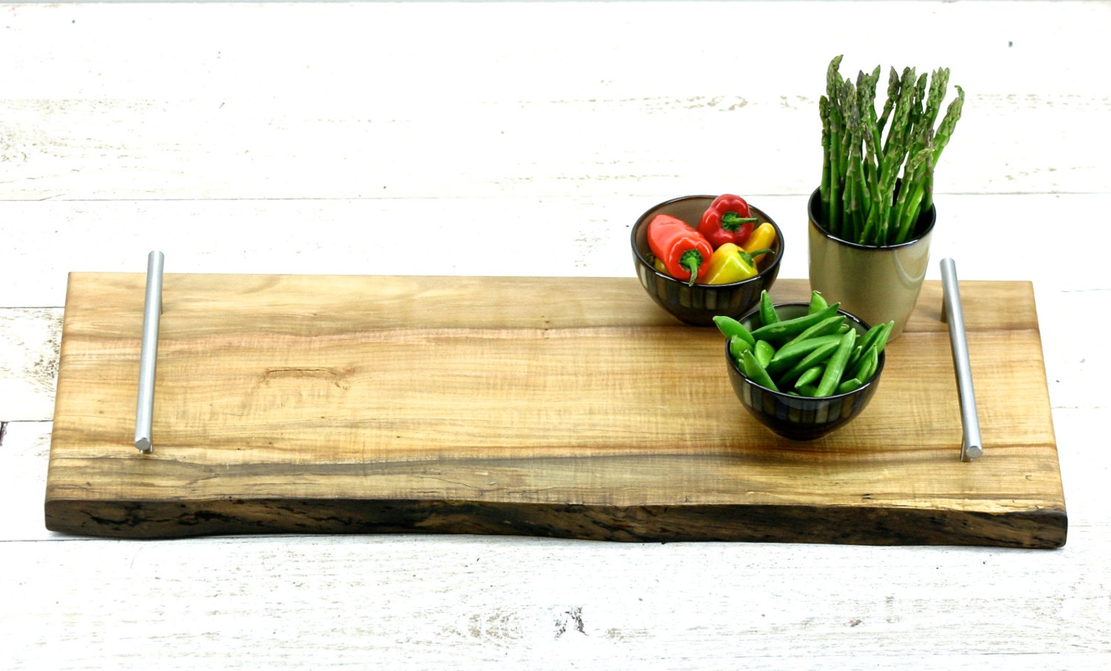 Salvaged Live Edge Spalted Curly Maple Tray With Stainless | Etsy