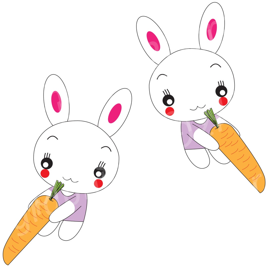 Cute Bunny With Carrot Clipart, Vegetable Clipart, Vector Clipart ...