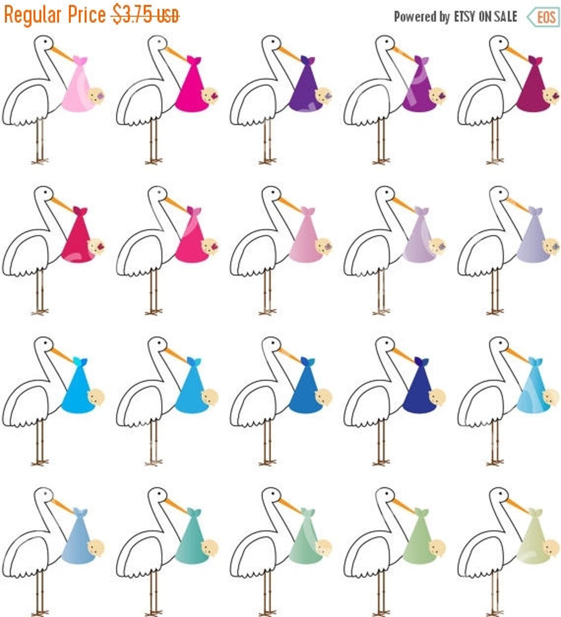 Stork Delivering Baby Clipart Clip Art, Vector Clipart, Digital ...