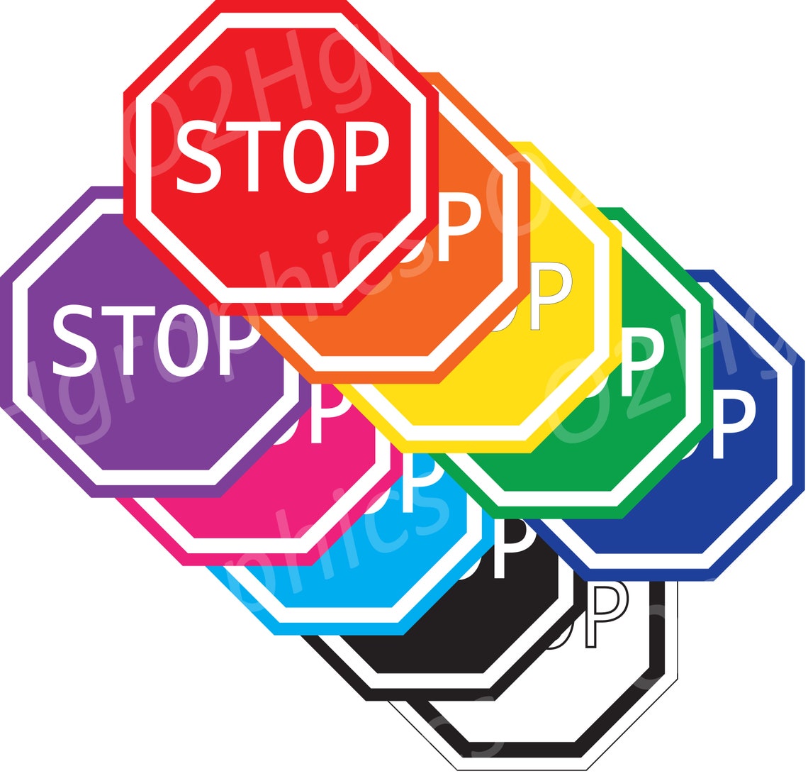 Colorful Stop Sign Clipart Set, Traffic Clipart, Vector Clipart ...